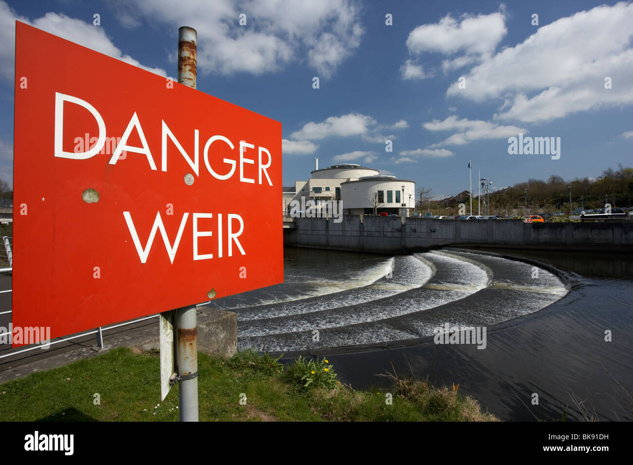 danger weir sign in front of lagan valley island conference and events ...