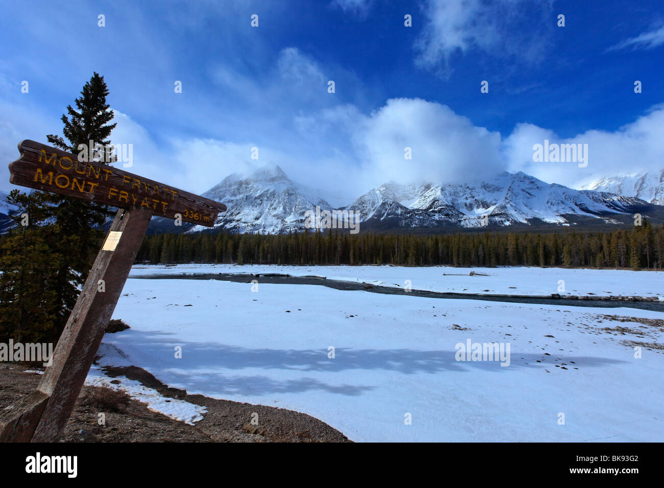Mount Fryatt as seen from the Icefields Parkway in Jasper National Park ...