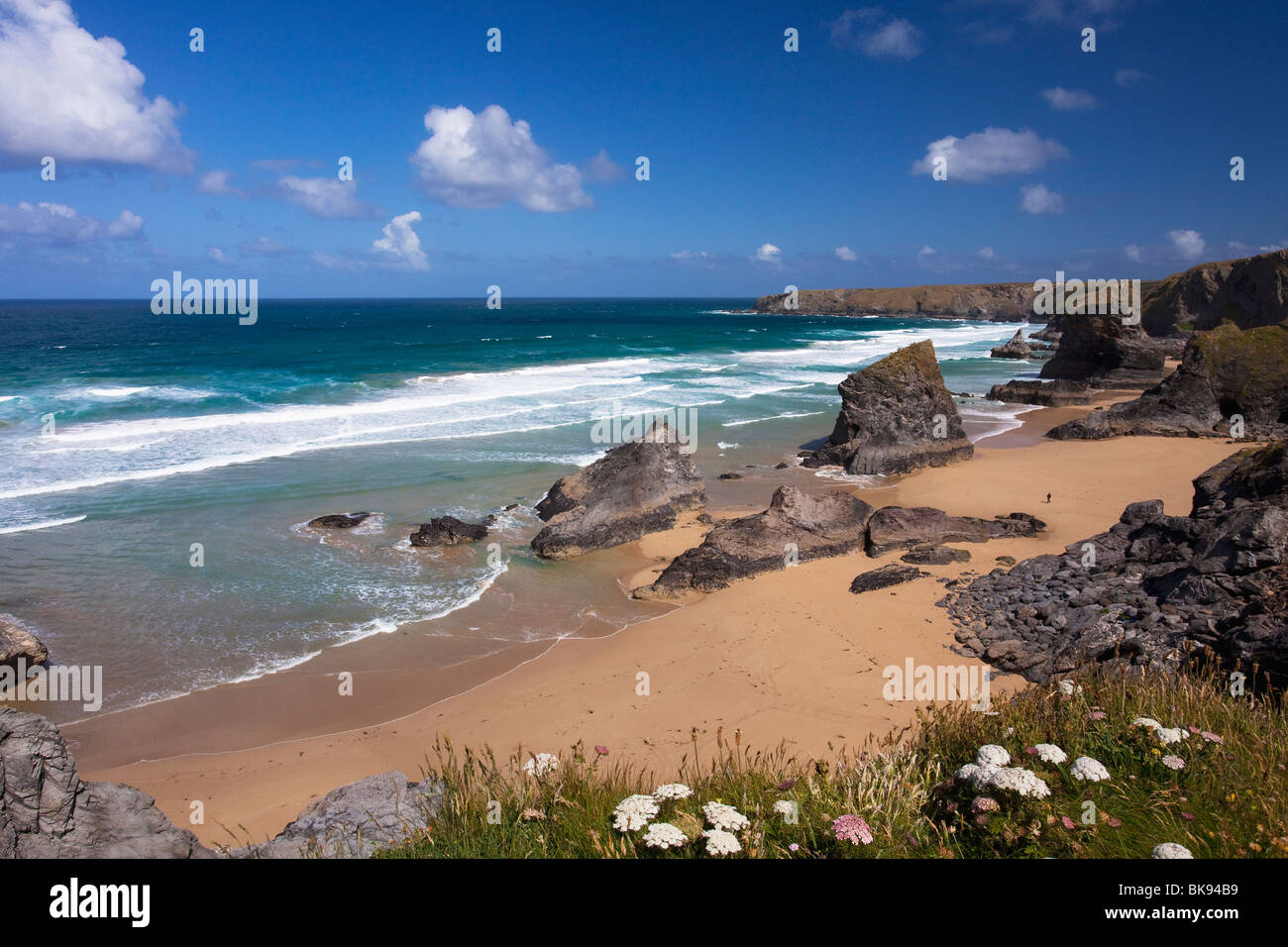 Rock formations at the coast, Cornish Riviera, Bedruthan Steps ...