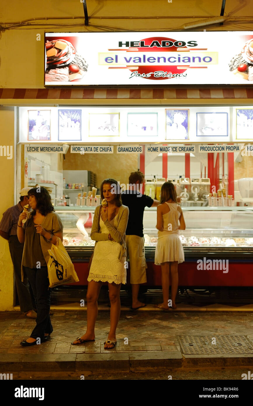 Ice cream shop at main square, Nerja, Andalusia, Spain Stock Photo - Alamy