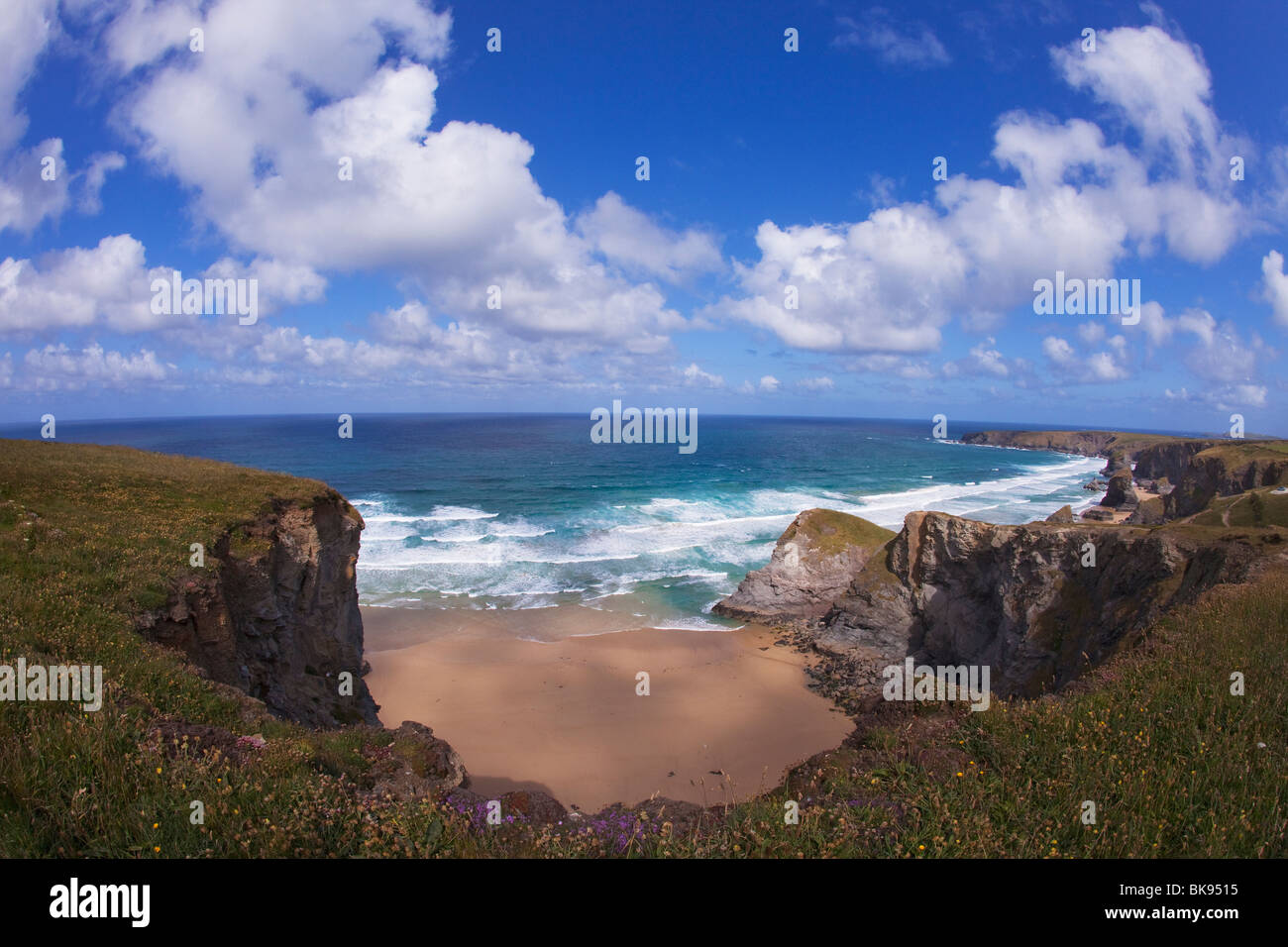 Rock formations at the coast, Cornish Riviera, Bedruthan Steps ...