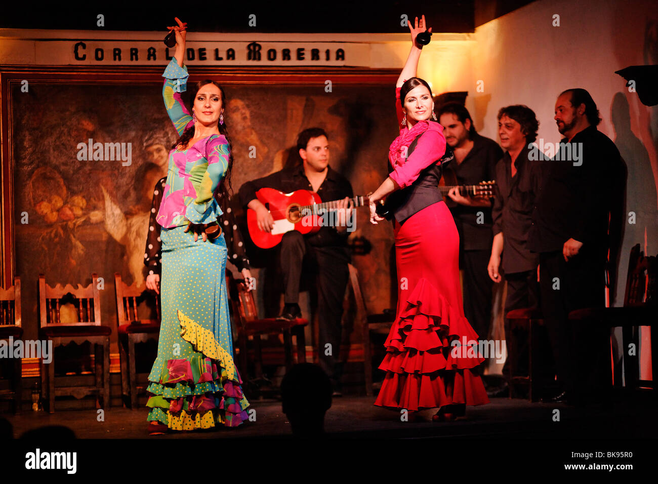 Two women dancing flamenco in the flamenco restaurant Corral de la ...