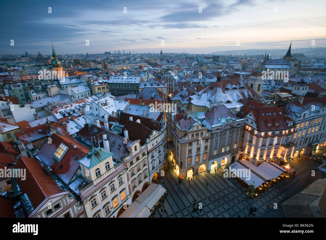 Aerial view from Prague seen from the astronomical tower on the Old ...