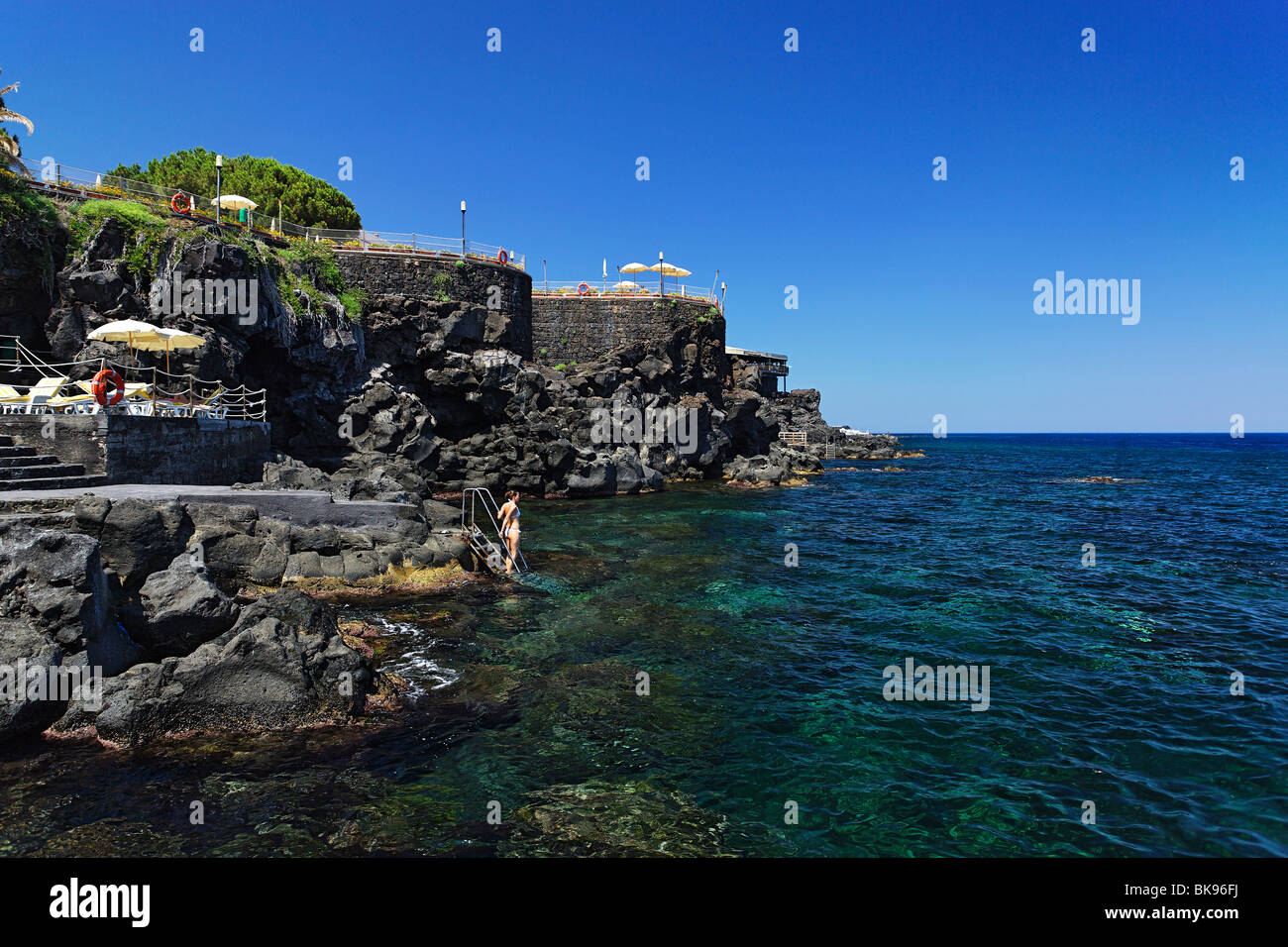 Bathing places, Lava Rocks, Grand Hotel Baia Verde, Catania, Sicily ...