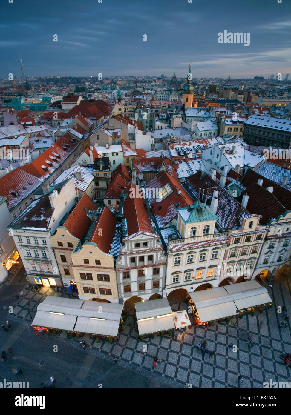 Aerial view from Prague seen from the astronomical tower on the Old ...