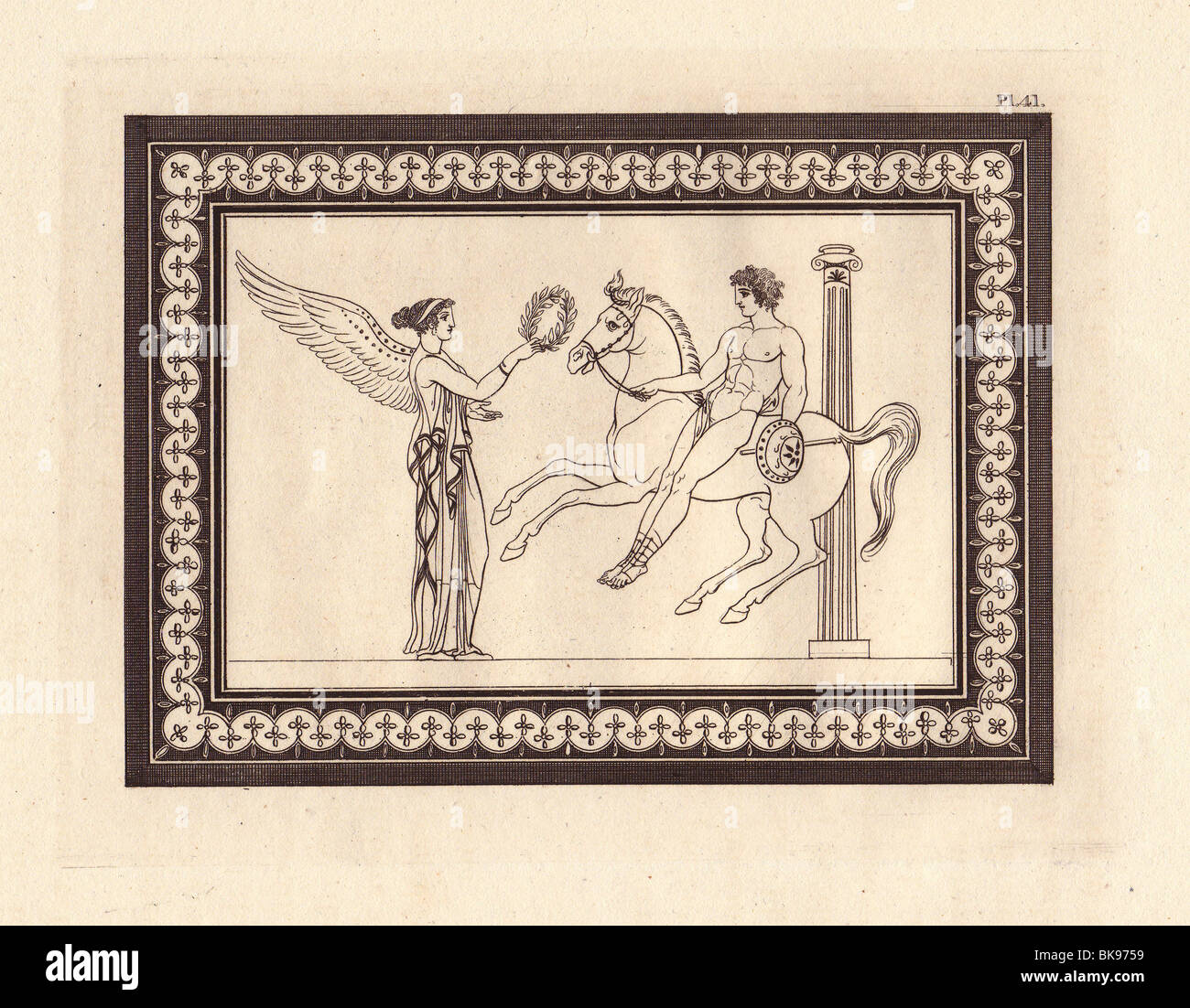 A winner in a horse race dismounting to receive a victory wreath from a ...