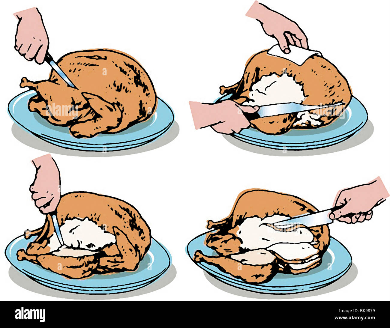 Person's hands cutting chicken with knife Stock Photo - Alamy