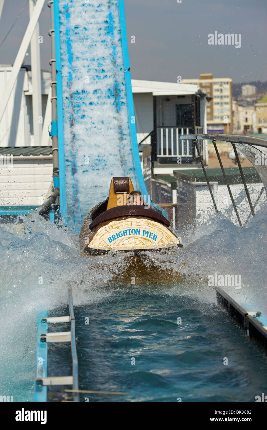 Young girl on the water chute ride on Brighton Pier UK Stock Photo - Alamy