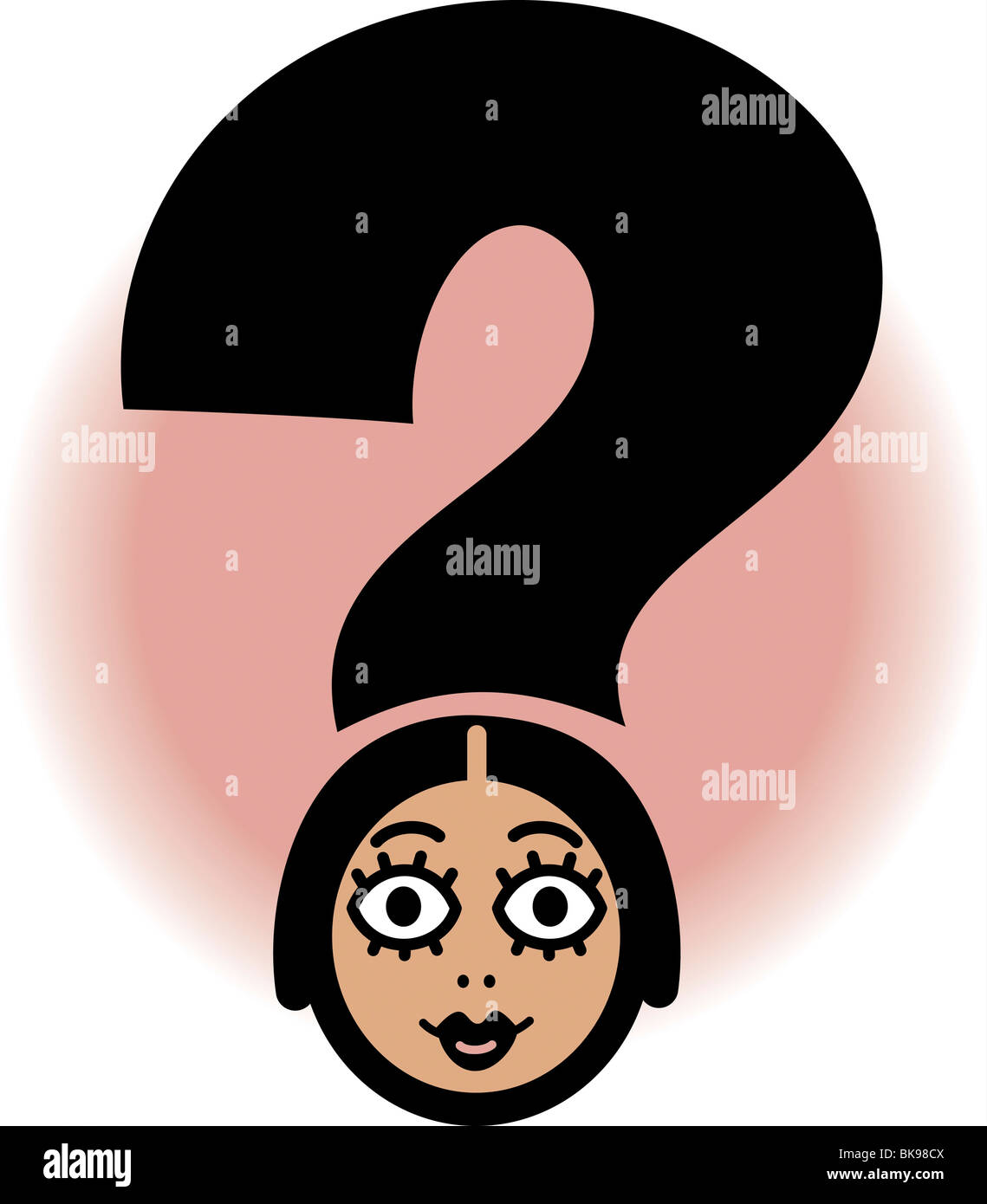 Close-up view of woman's face with question mark Stock Photo - Alamy