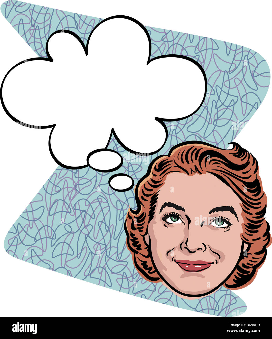 Woman's face with blank thought bubble Stock Photo - Alamy