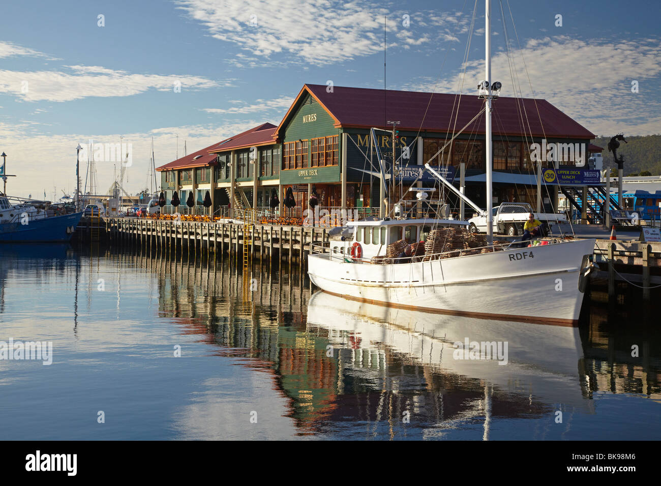 Fishing Boats and Mures Seafood Restaurant, Reflected in Victoria Dock ...
