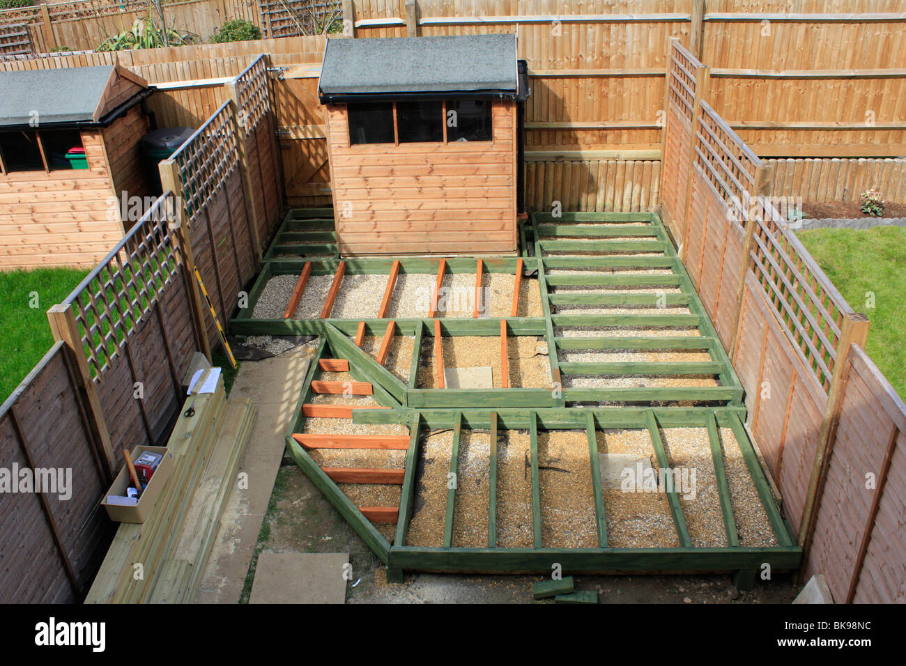 timber decking construction project england uk gb Stock Photo - Alamy