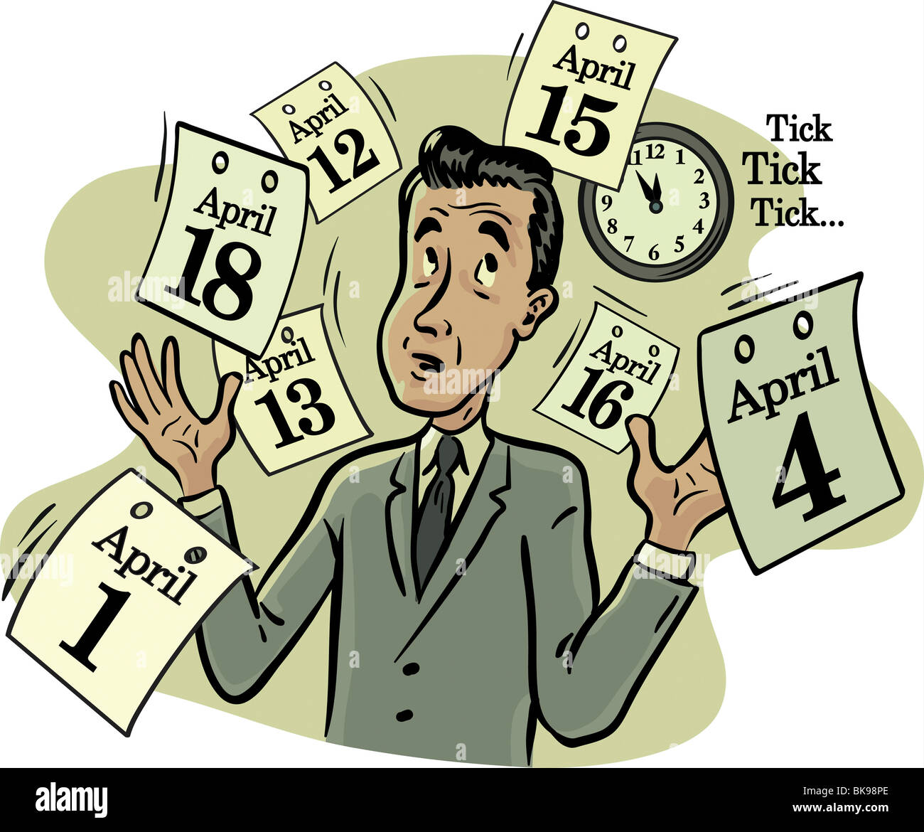 Businessman looking worried with calendar dates Stock Photo - Alamy