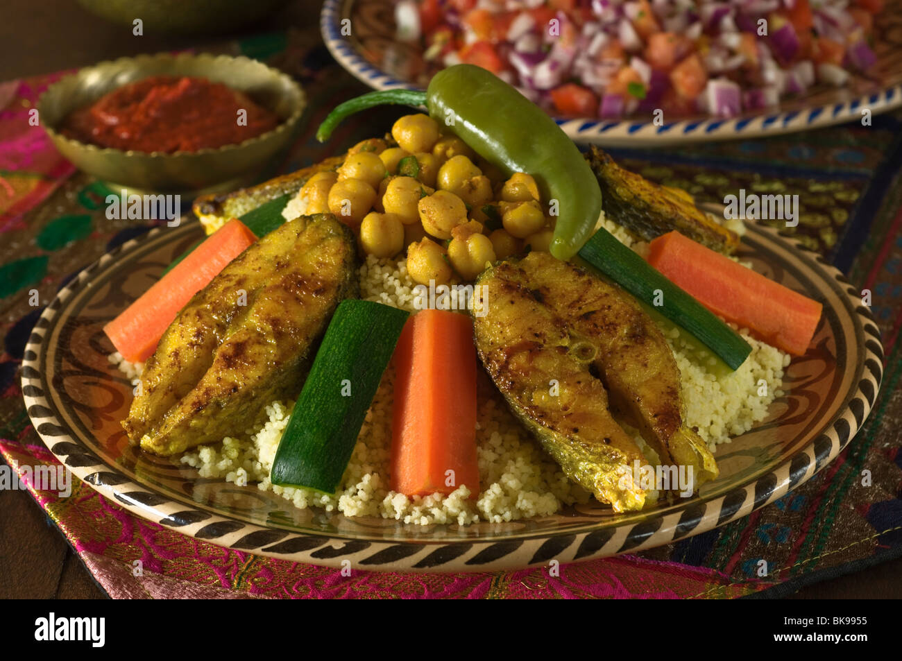 Couscous with fish and salad Tunisia Food Stock Photo - Alamy