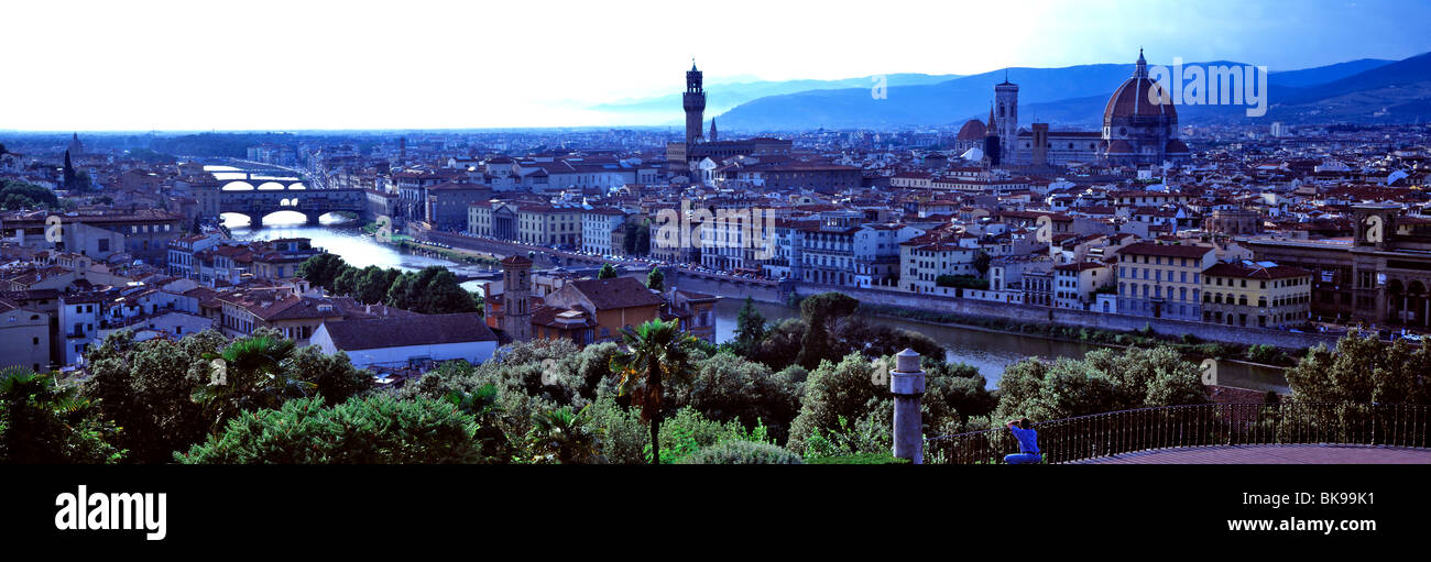 A panoramic view across the River Arno and the Italian Renaissance City ...