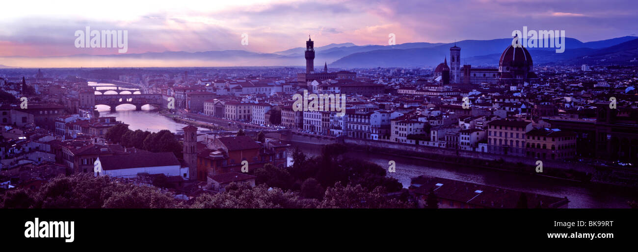 A panoramic view across the River Arno and the Italian Renaissance City ...
