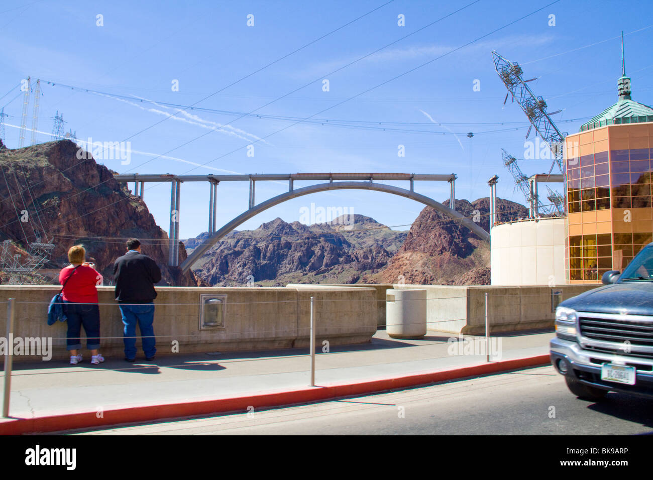 New Colorado River Bridge span across canyon below Hoover Boulder Dam ...