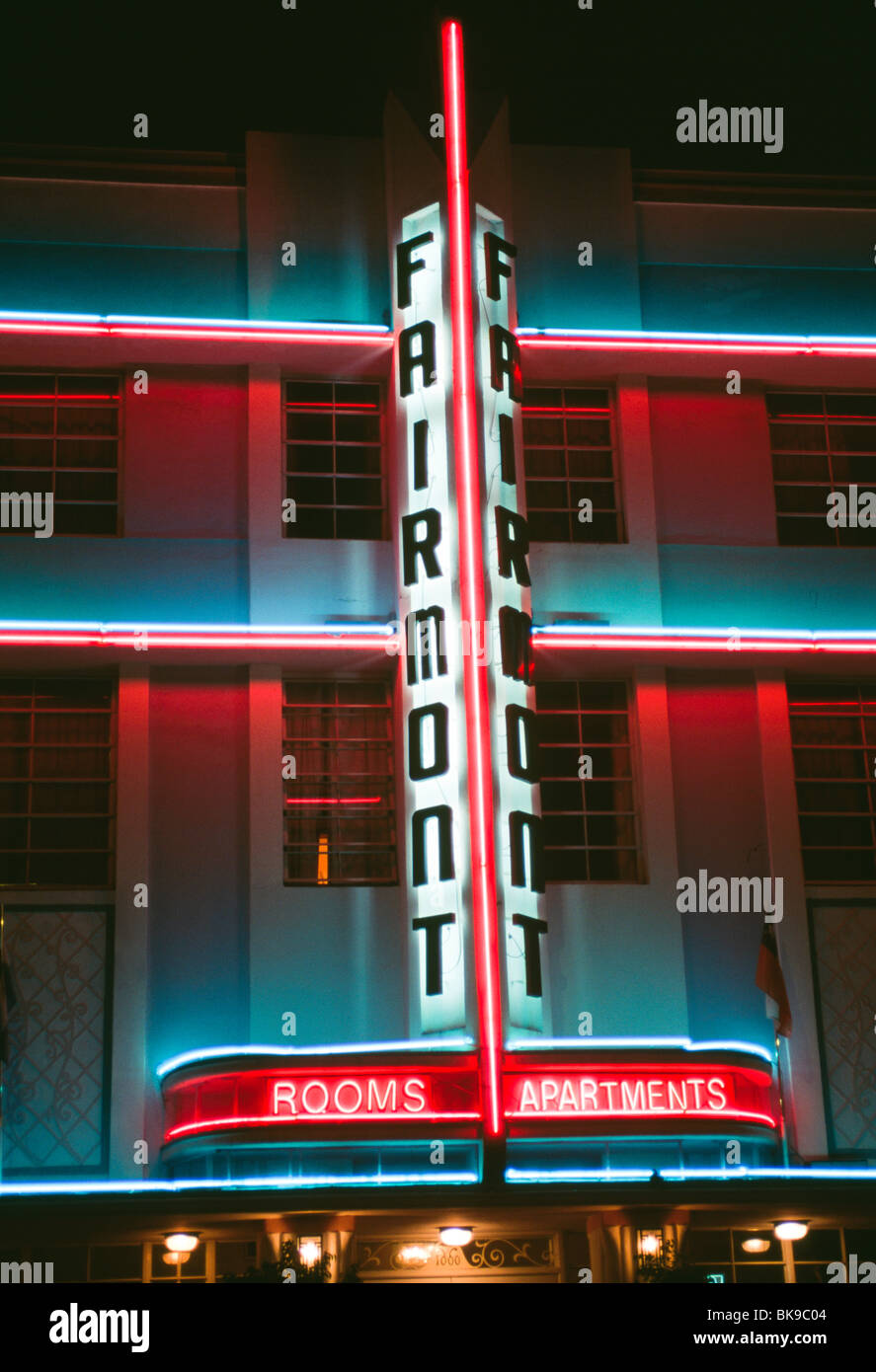 Fairmont Hotel sign, USA, Florida, Miami Beach, Ocean Drive Stock Photo ...