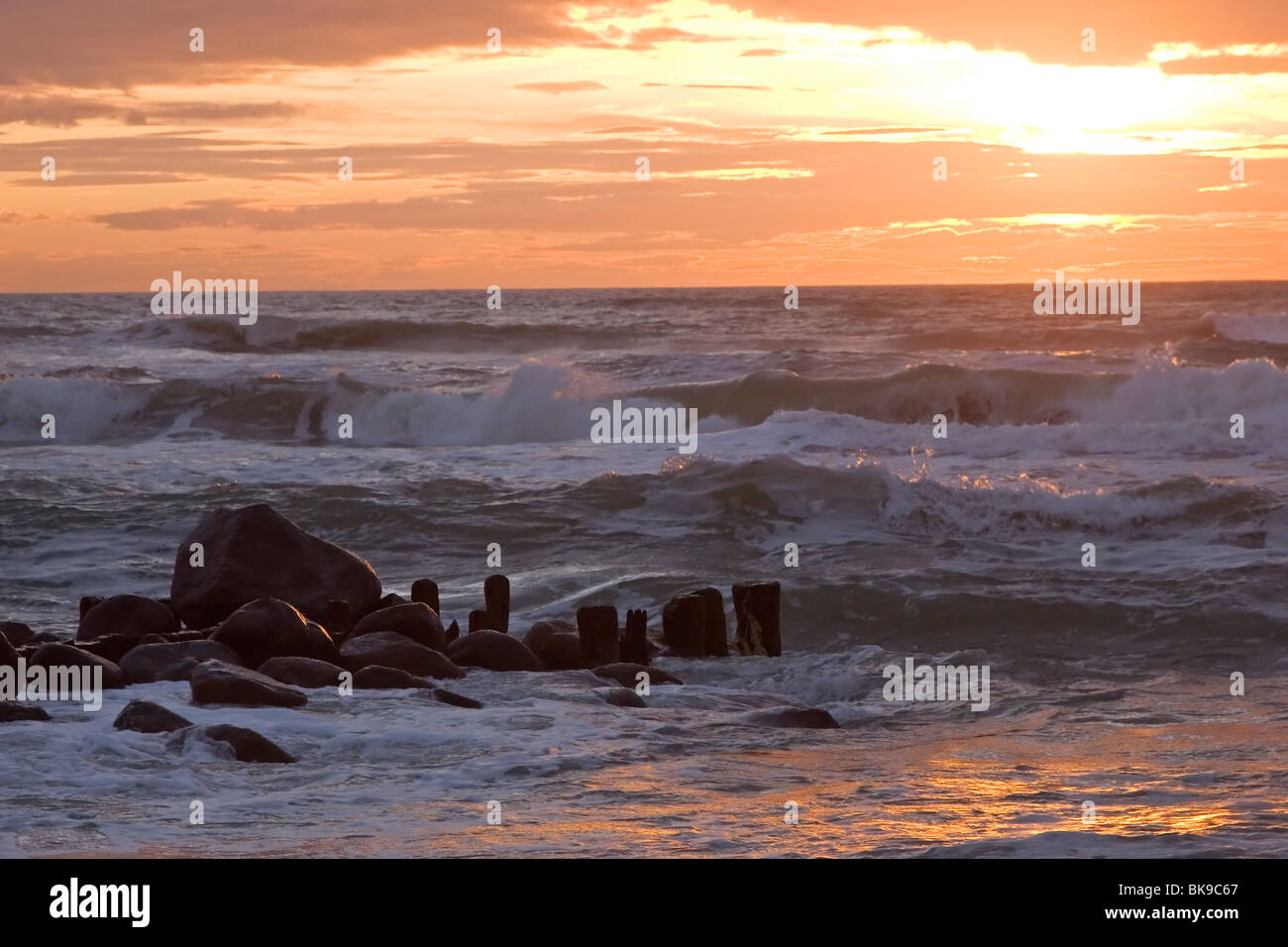 Sundown at North Sea coast, Denmark Stock Photo - Alamy