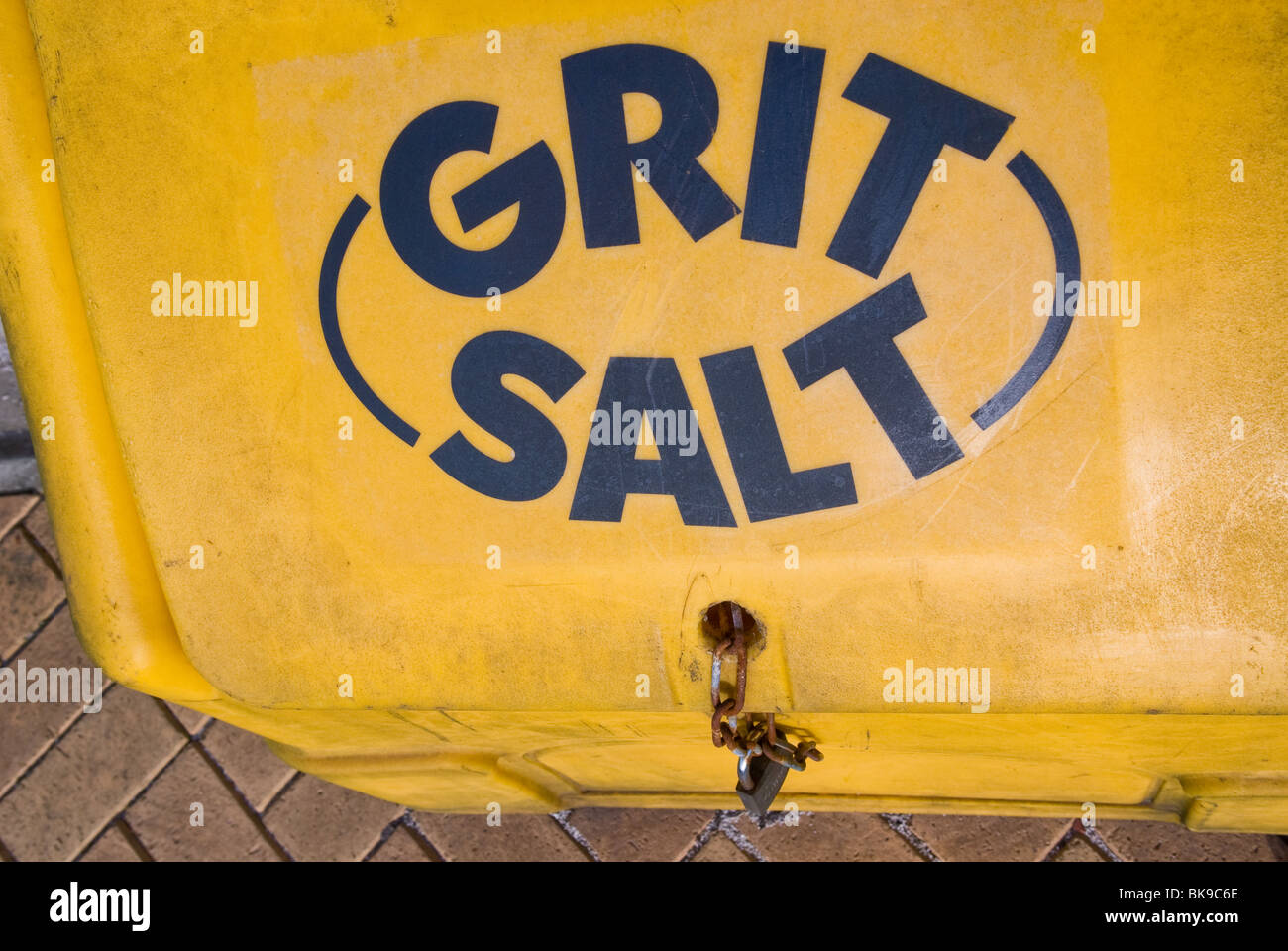 Locked grit salt bin Stock Photo - Alamy