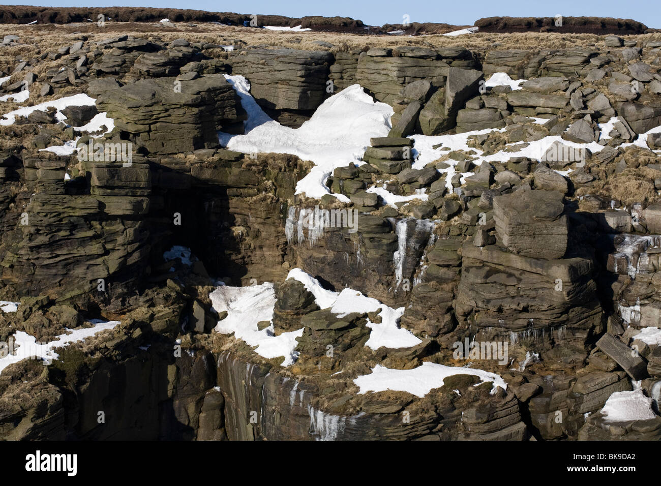 Kinder Downfall, winter Kinder Scout, Peak District National Park ...