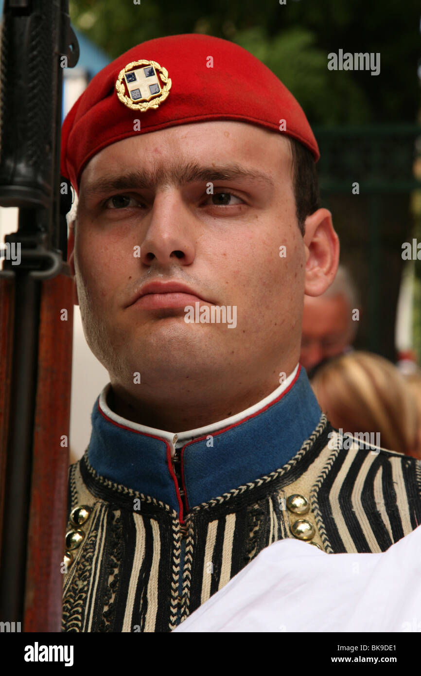 Traditional mainland uniform of the Evzones in Athens, Greece Stock ...
