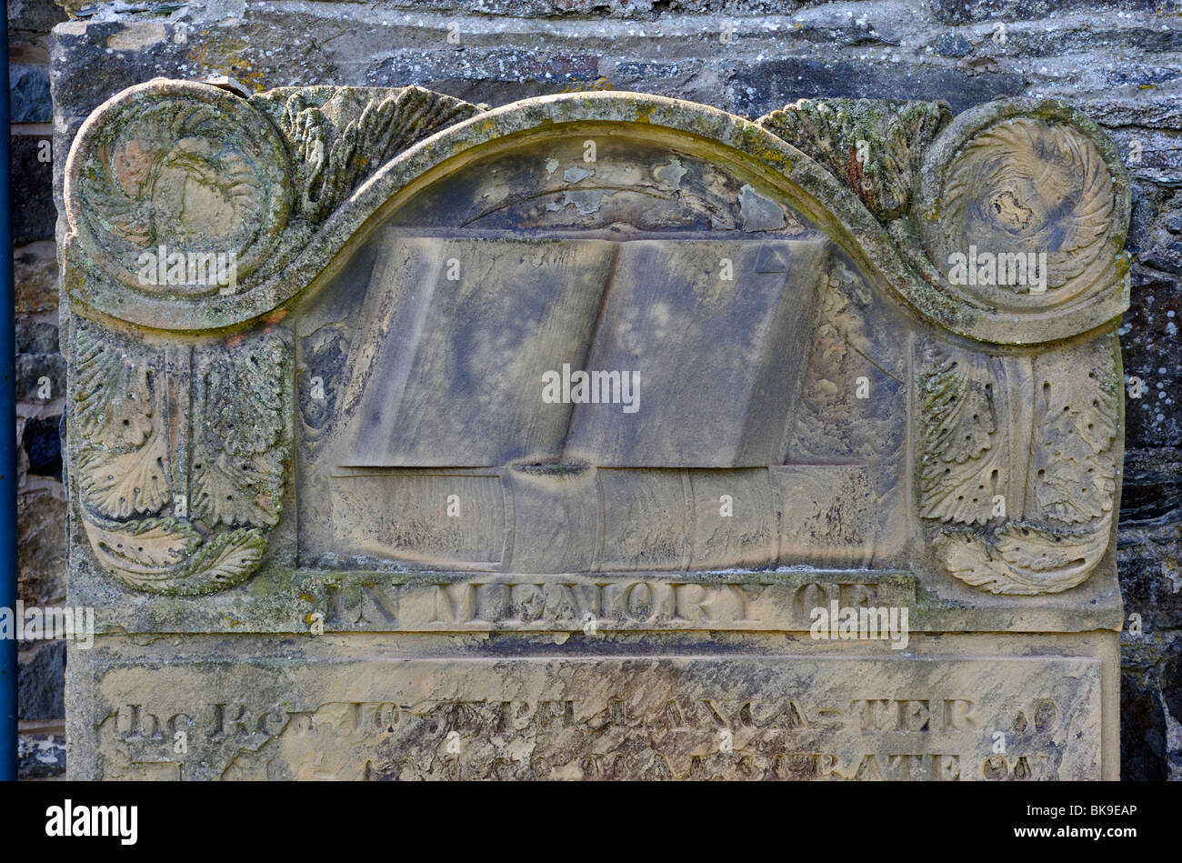 Eroded gravestone. Church of Saint Mary. Thornthwaite, Lake District ...