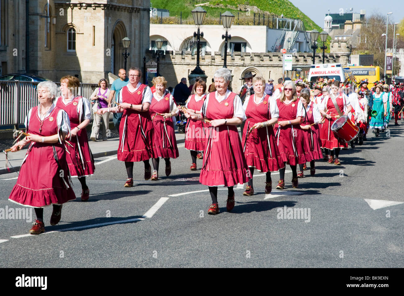 Female Morris dancers taking part in the procession preceding the Stock ...