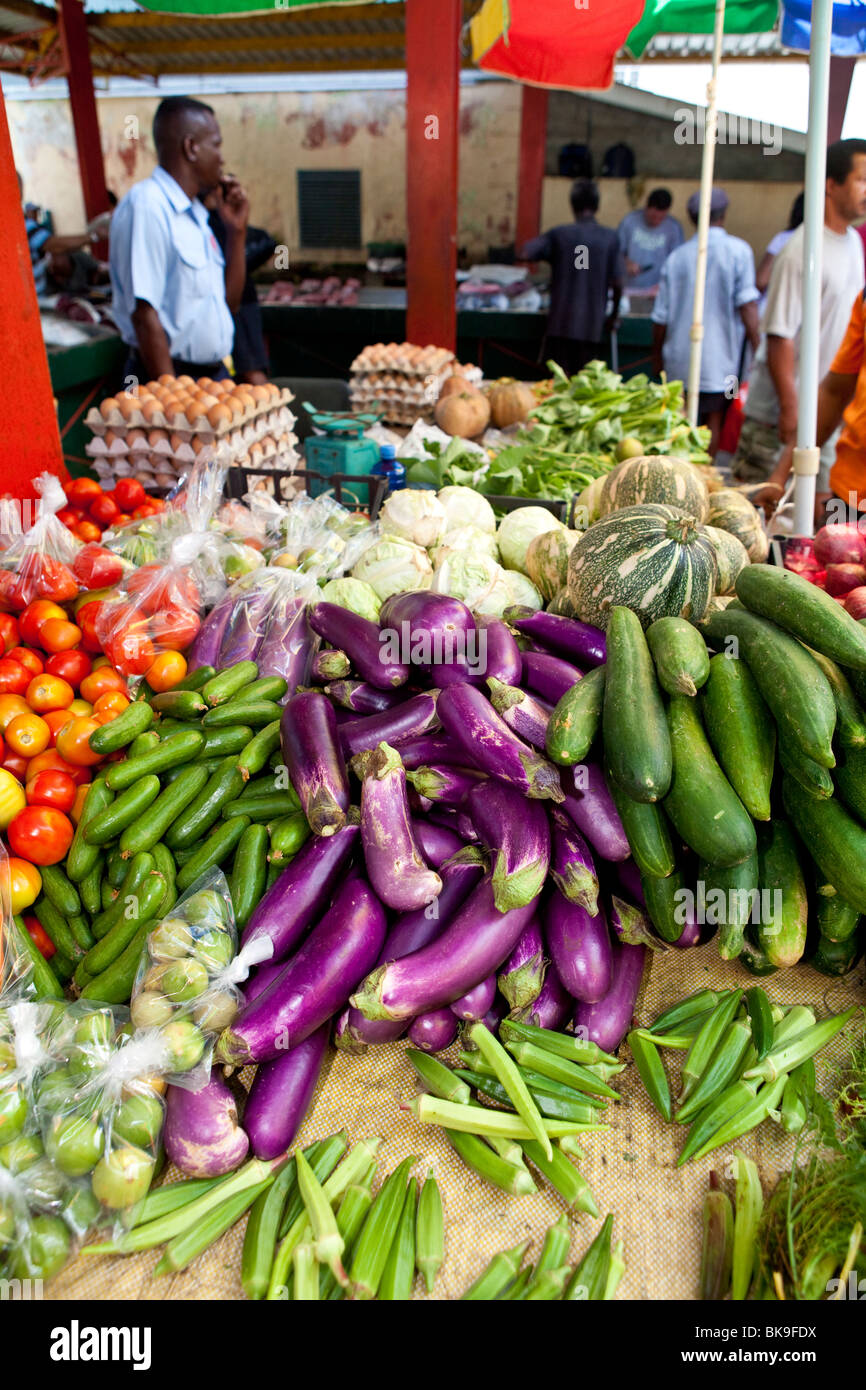 Vegetable stall on the lively fish market Sir Selwyn Clarke Market on ...