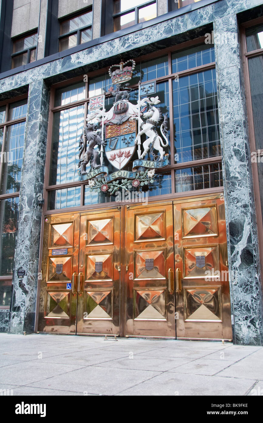 Calgary, Alberta, Canada; Old Courthouse Entrance And The Alberta Crest ...