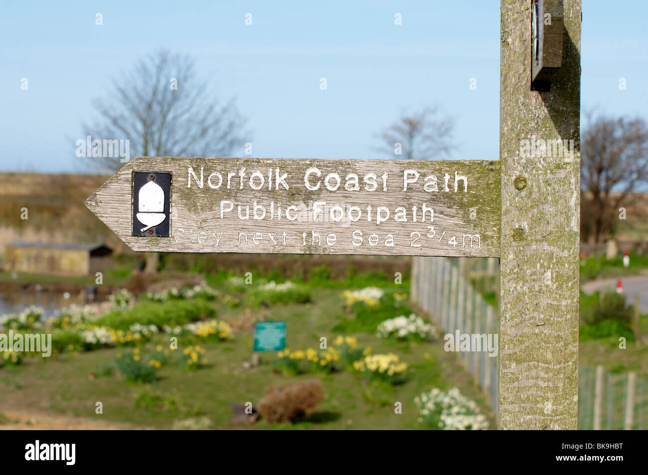 Wooden signpost at Blakeney, North Norfolk directing walkers to the ...