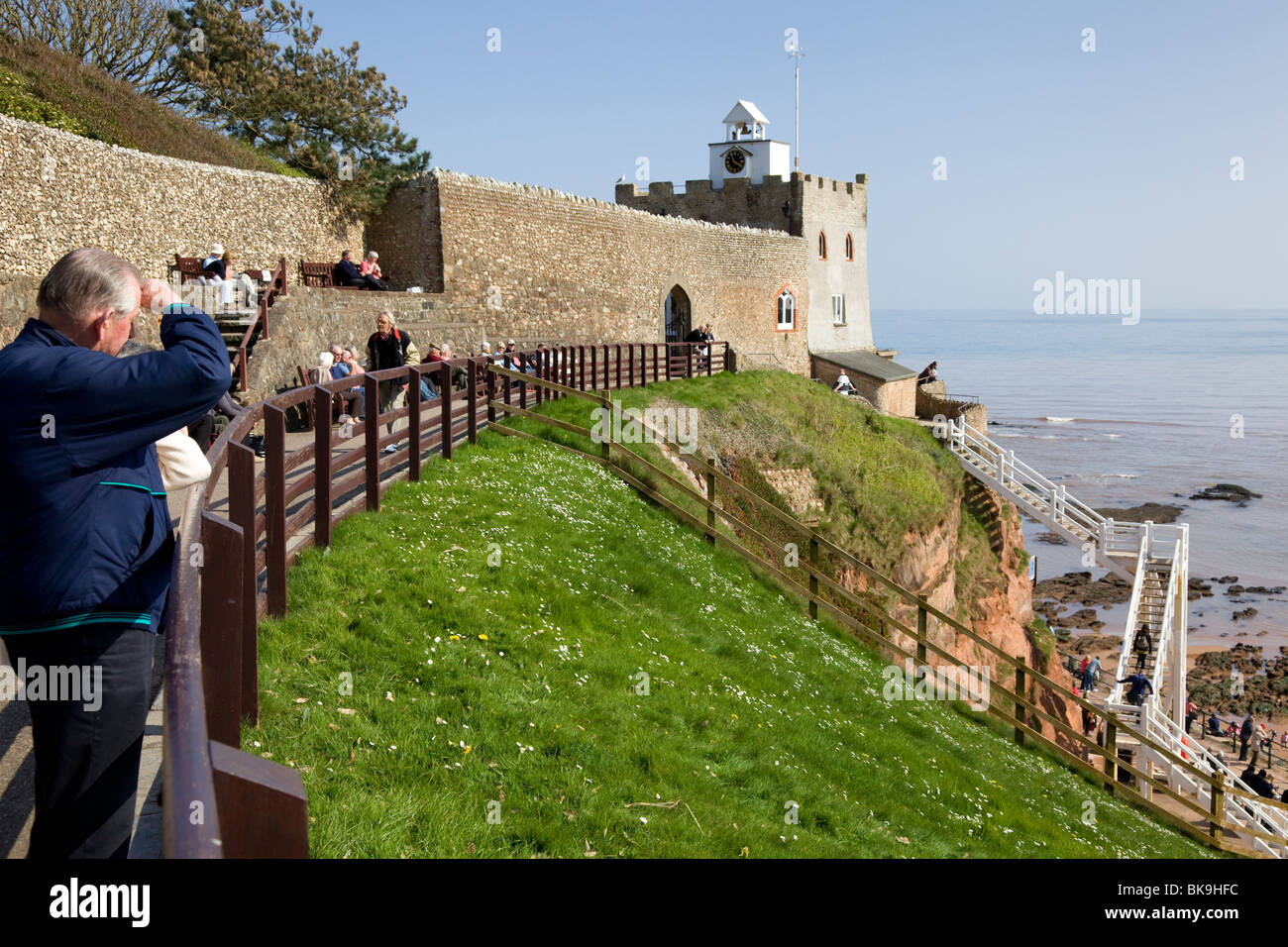 People enjoying Spring sunshine at Sidmouth, Devon Stock Photo - Alamy