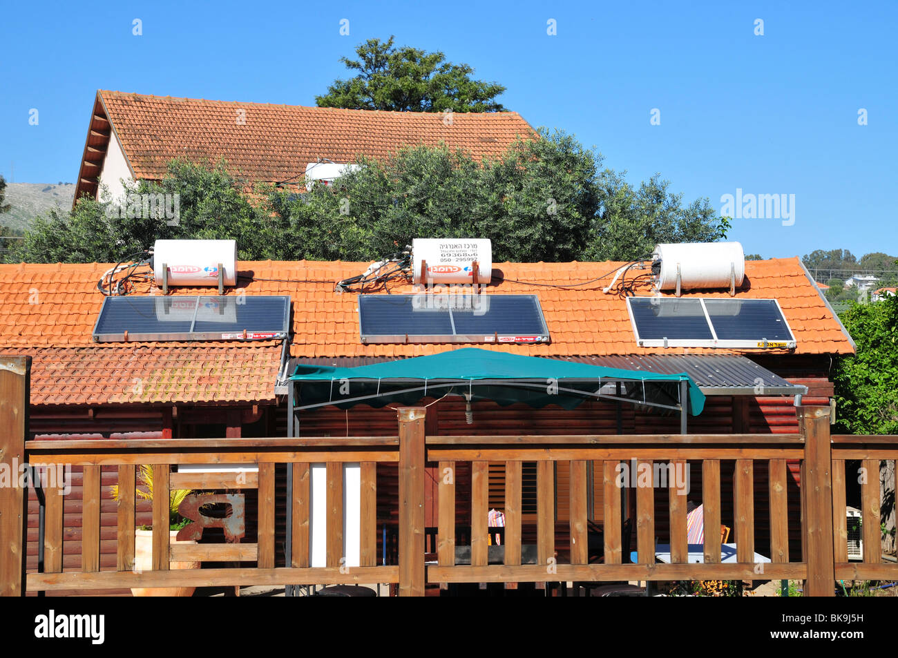 Israel, Upper Galilee, Solar water heaters on a roof Stock Photo - Alamy