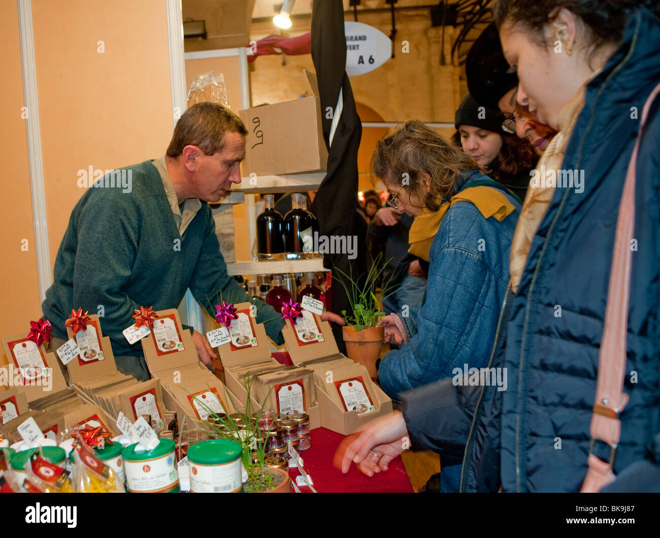 French People Visiting Small Business Stall, Display, at Organic Food ...