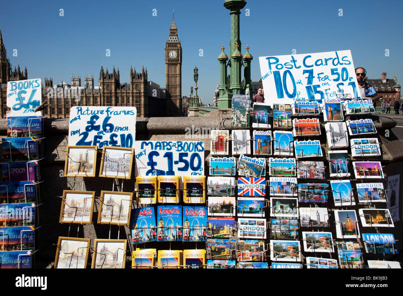 Postcards for sale at Westminster near the Houses of Parliament. London ...