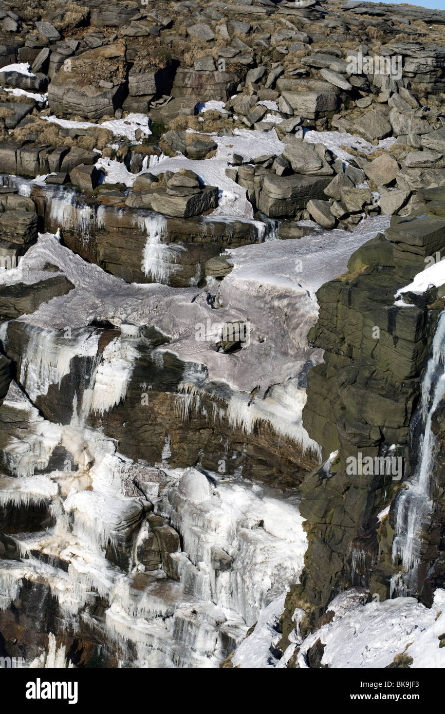 Kinder Downfall, winter Kinder Scout, Peak District National Park ...