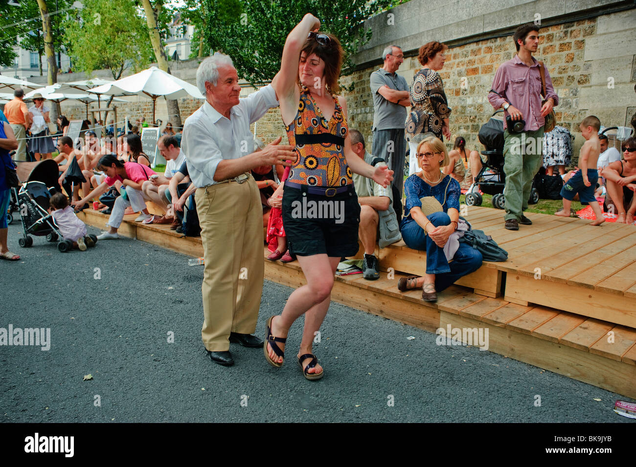 People Enjoying Paris Urban Beach Summer Festival, "Paris Plage", Along ...