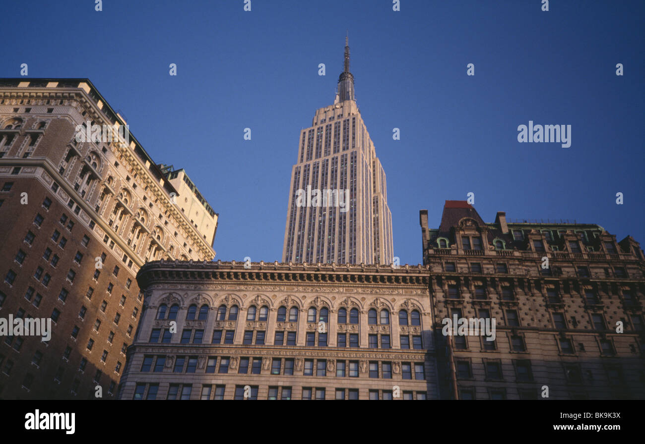 Low angle view of buildings, Empire State Building, Manhattan, New York ...
