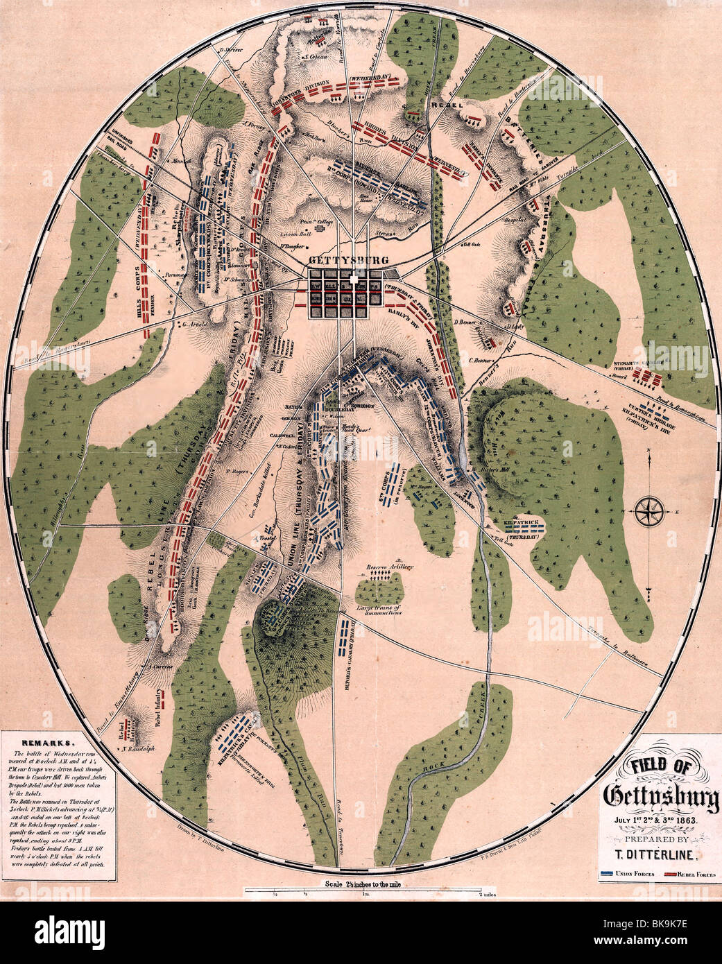 Map of the Field of Gettysburg, July 1st, 2nd & 3rd, 1863, Battle ...