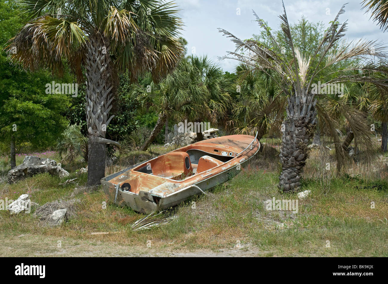 old decrepit boat sits landlocked near the Suwannee River in North ...