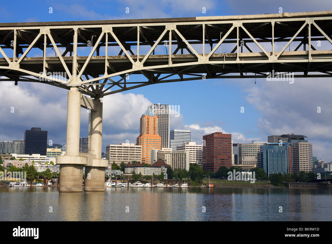 Bridge across a river, Marquam Bridge, Willamette River, Portland ...