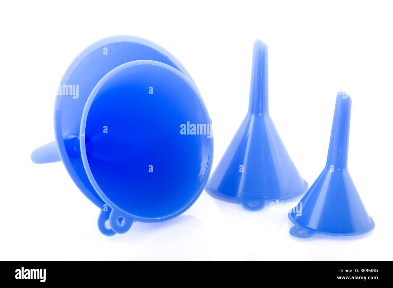 Blue plastic funnels for industry and kitchen Stock Photo - Alamy