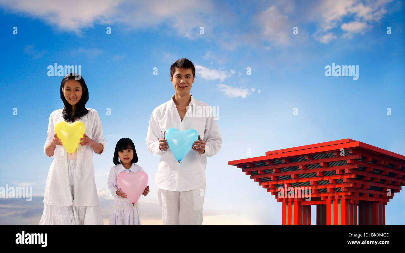 Family of three playing in Shanghai,digital composite Stock Photo - Alamy