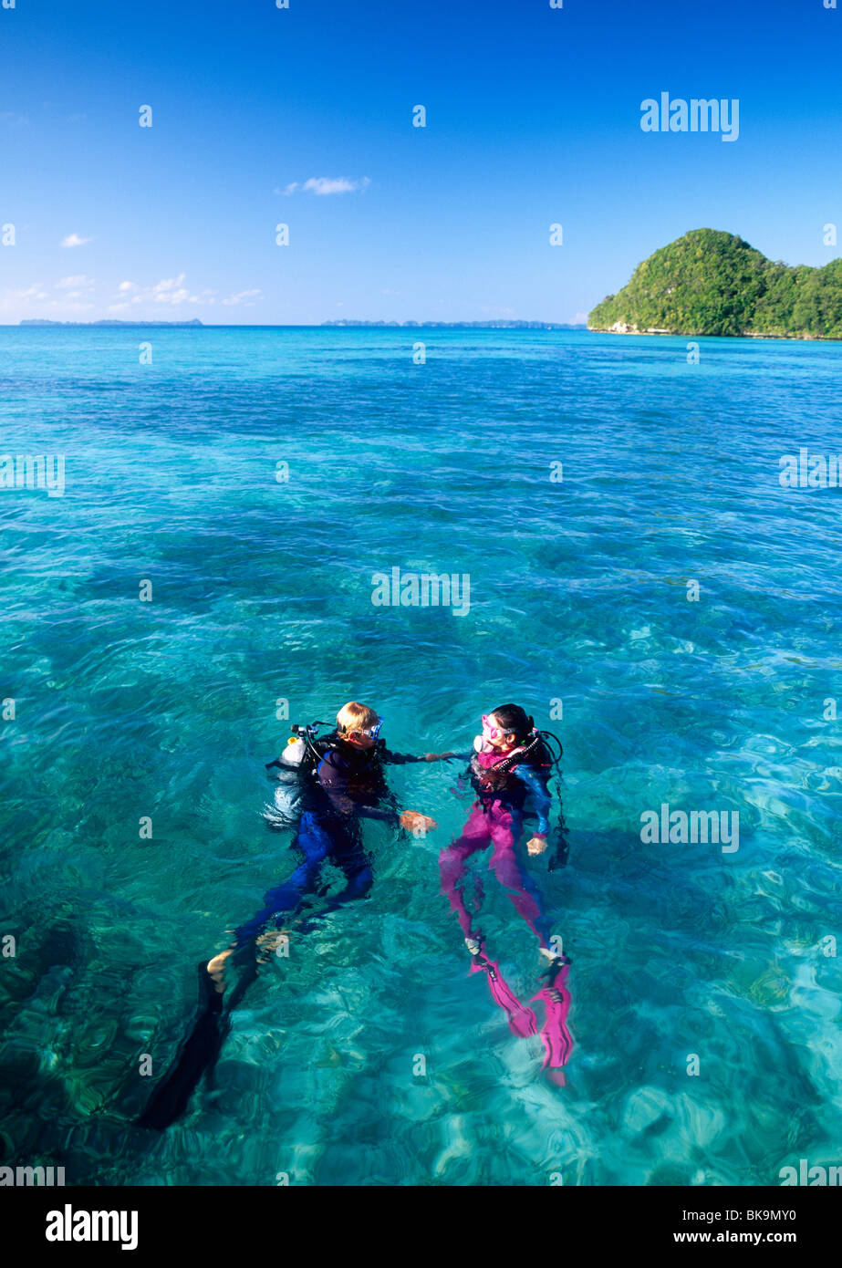 Scuba Divers Lagoon Rock Islands Palau Micronesia Stock Photo - Alamy