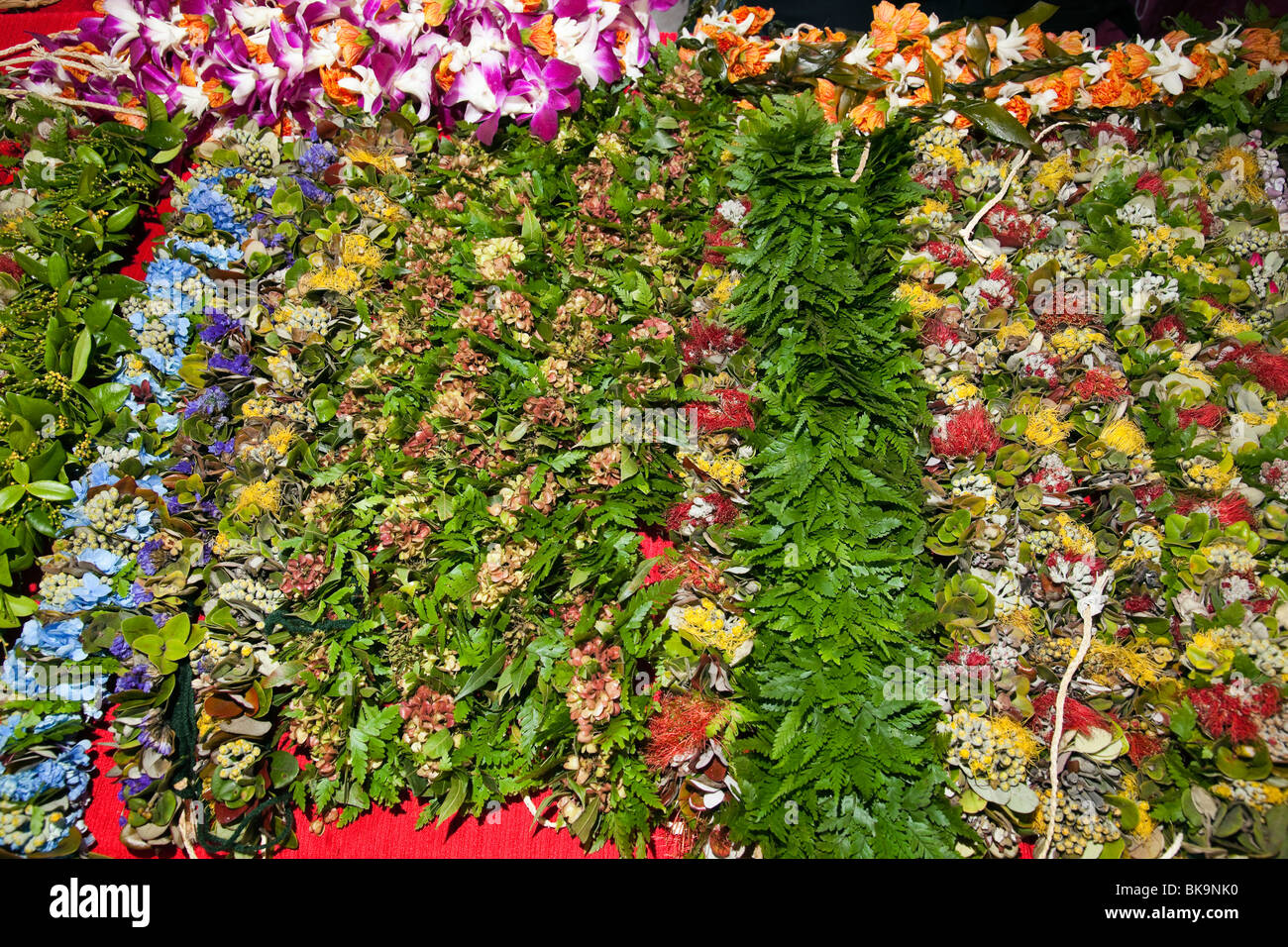 Floral leis and haku ready for sale by vendors at Merrie Monarch ...
