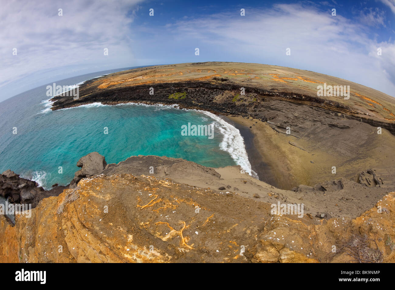Green Sands Beach at South Point, Hawaii is known for color of its sand ...