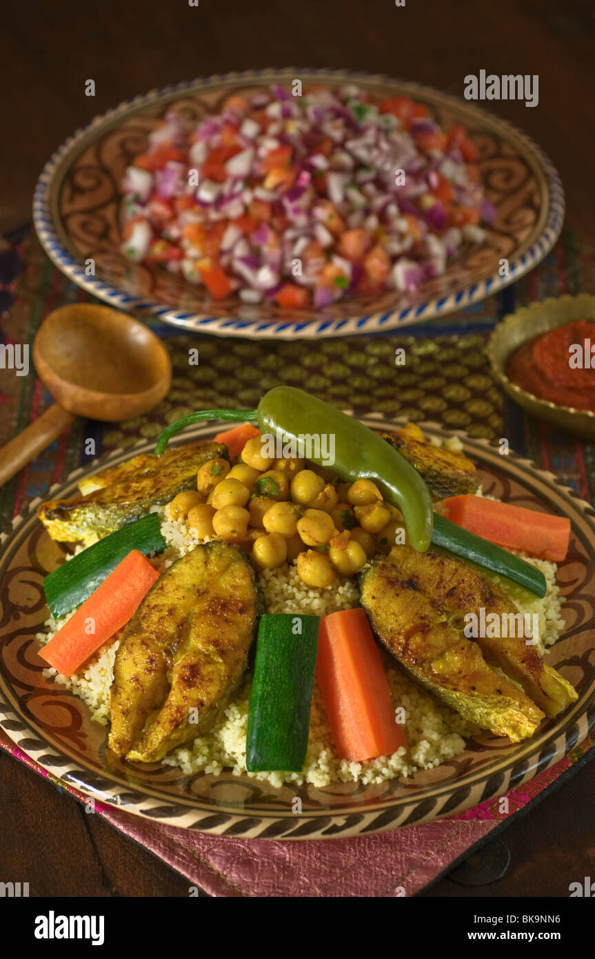 Couscous with fish and salad Tunisia Food Stock Photo - Alamy