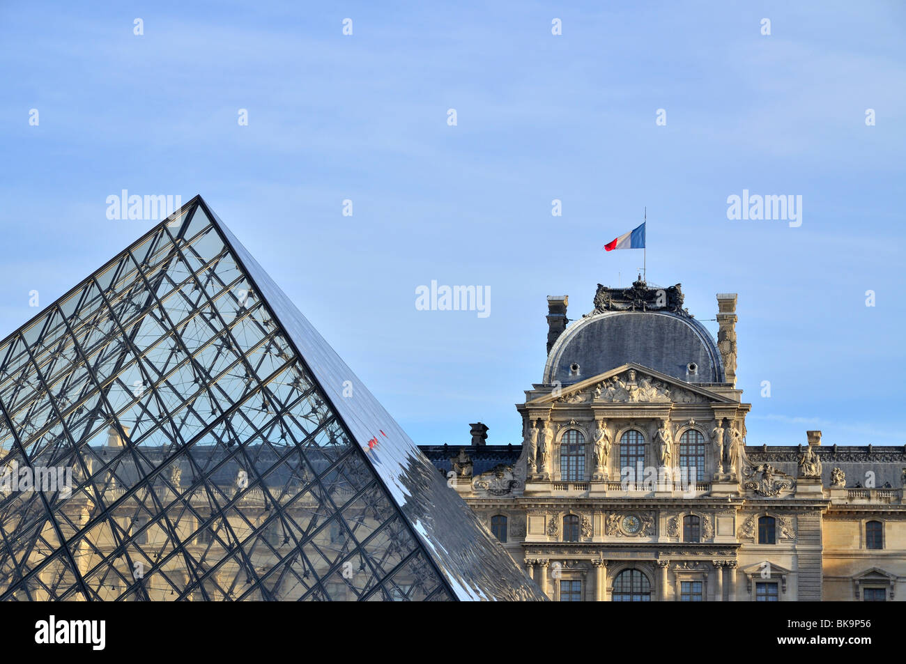 Pyramid in front of a museum, Musee du Louvre, Paris, France Stock ...