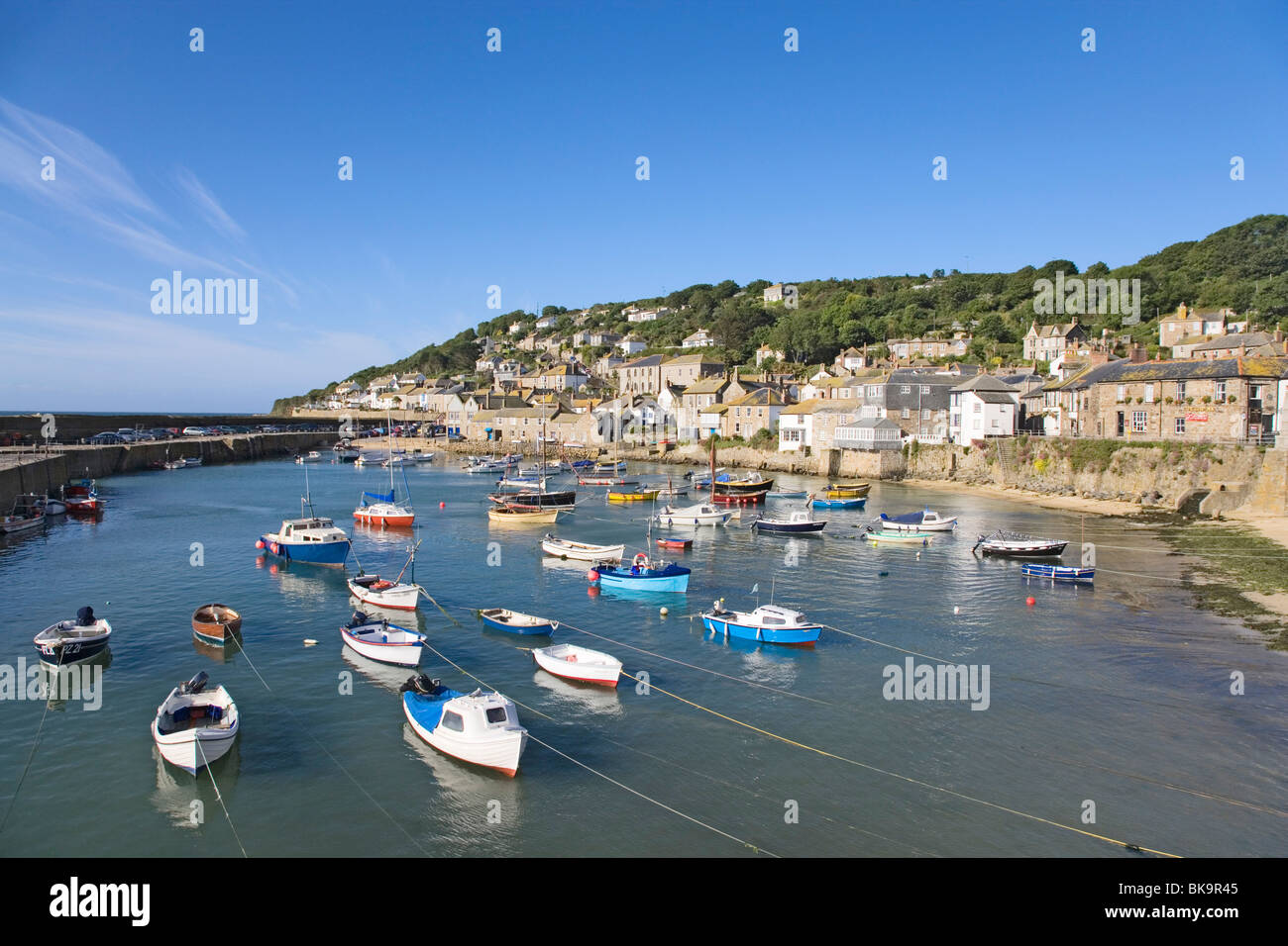 View over port of Mousehole, Penwith, Cornwall, England, United Kingdom ...