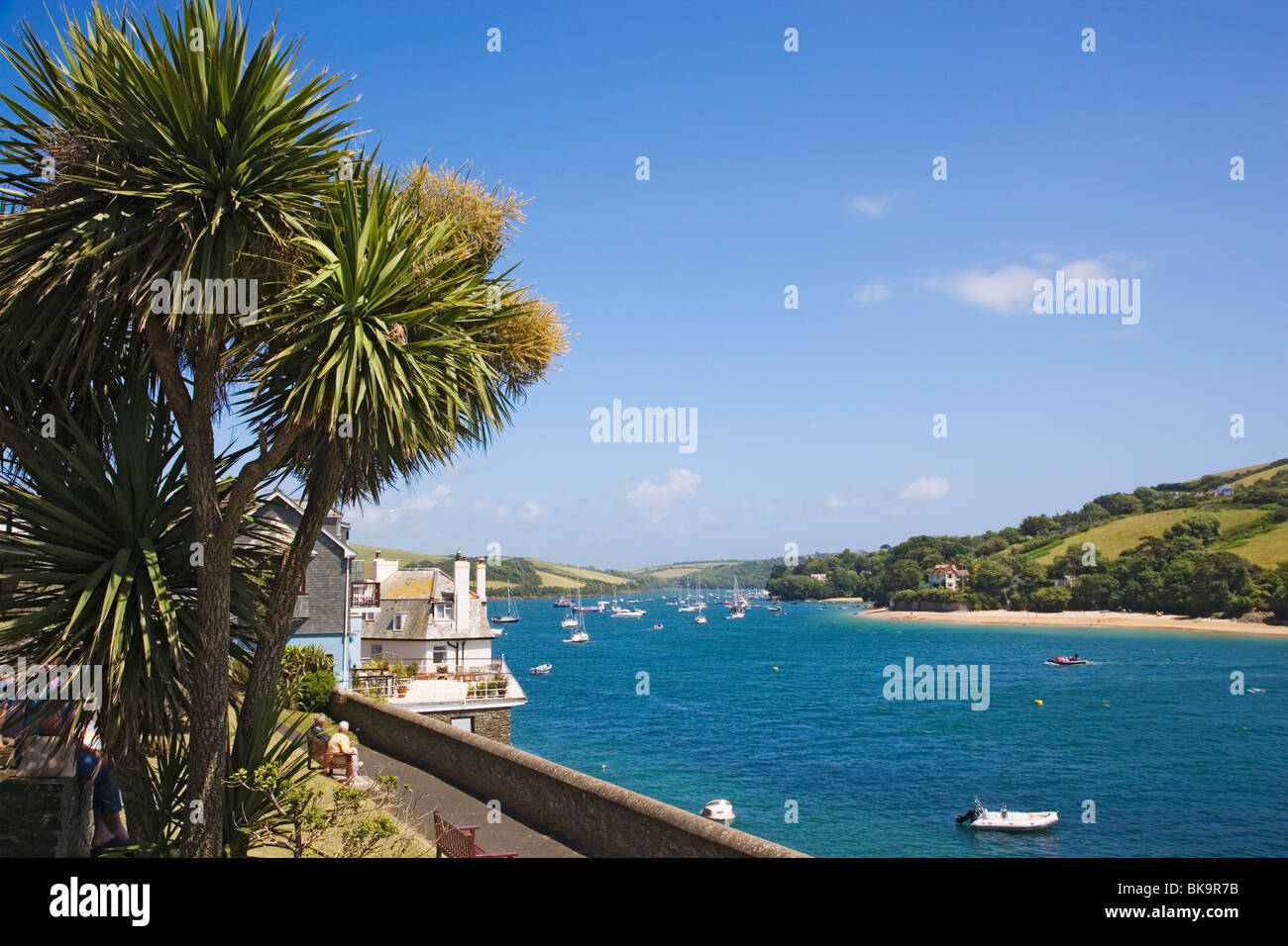 Harbor and beach in background, Salcombe, Devon, England, United ...